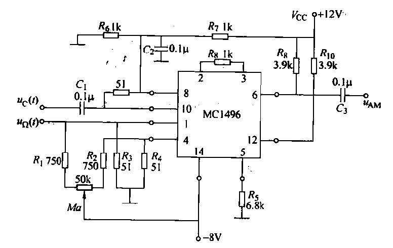 用MC1496构成的调幅电路–电路图–电子工程世界