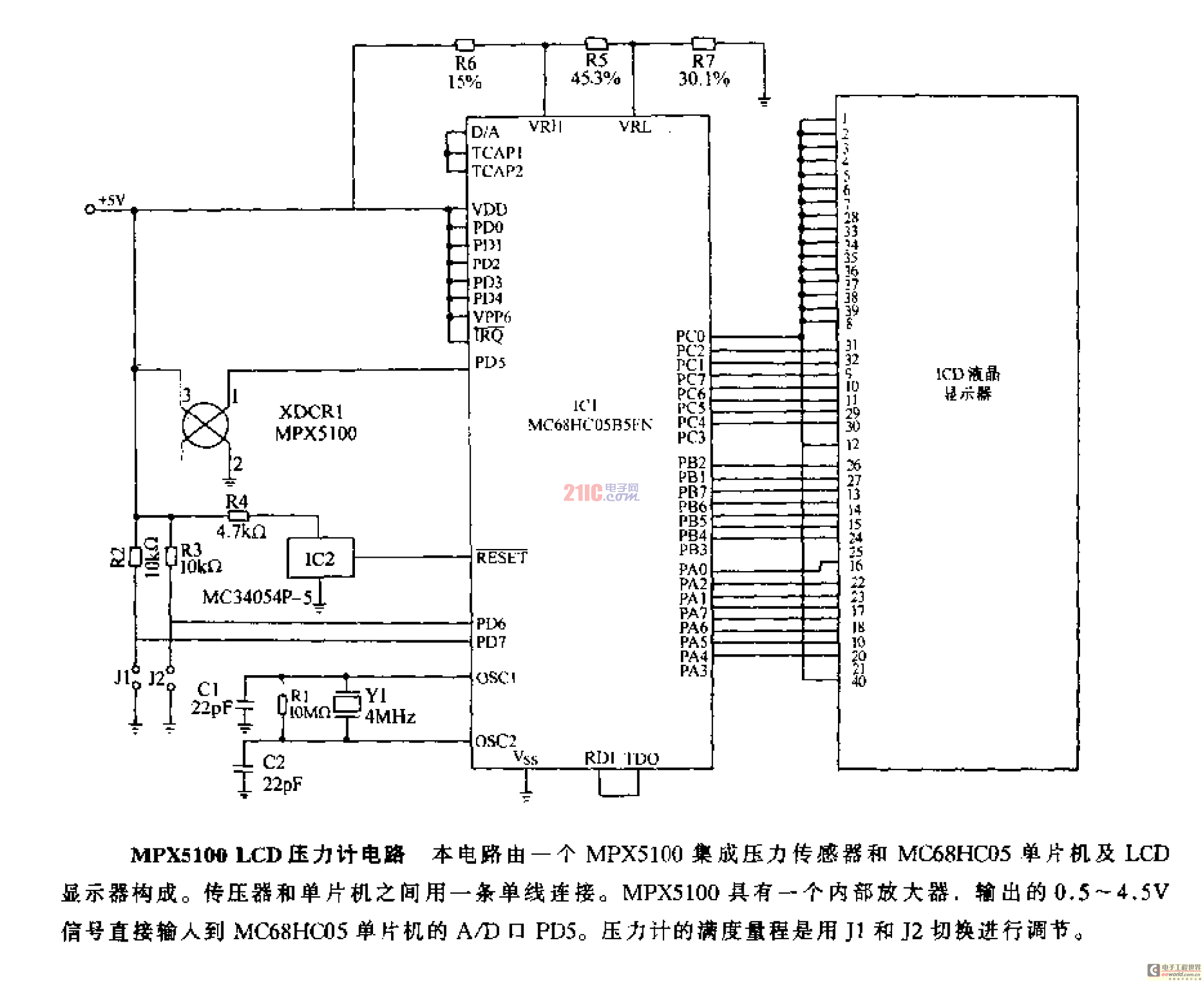 MPX5100 LCD压力计电路-电子工程世界