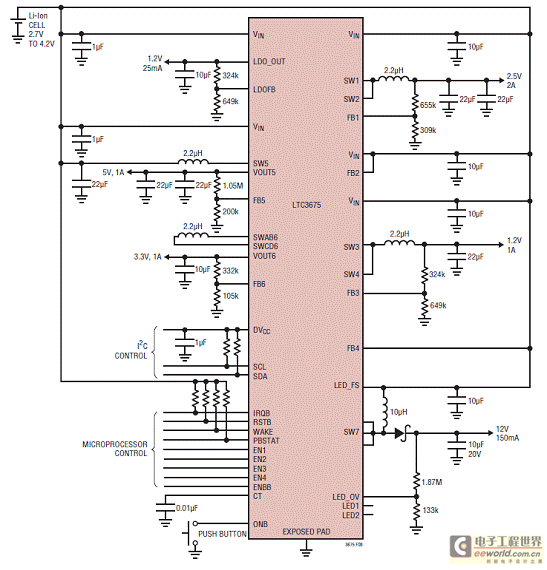基于LTC3675设计的七路大功率PMIC管理技术-电子工程世界